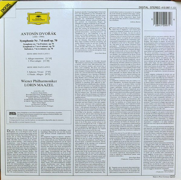 Buy Antonín Dvořák, Lorin Maazel, Wiener Philharmoniker : Symphonie No. 7 (LP) Online for a ...