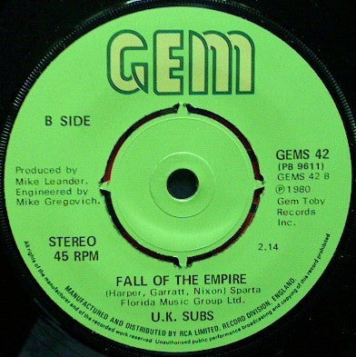 Buy U.K. Subs* : Party In Paris (7", Single) Online for a great price ...