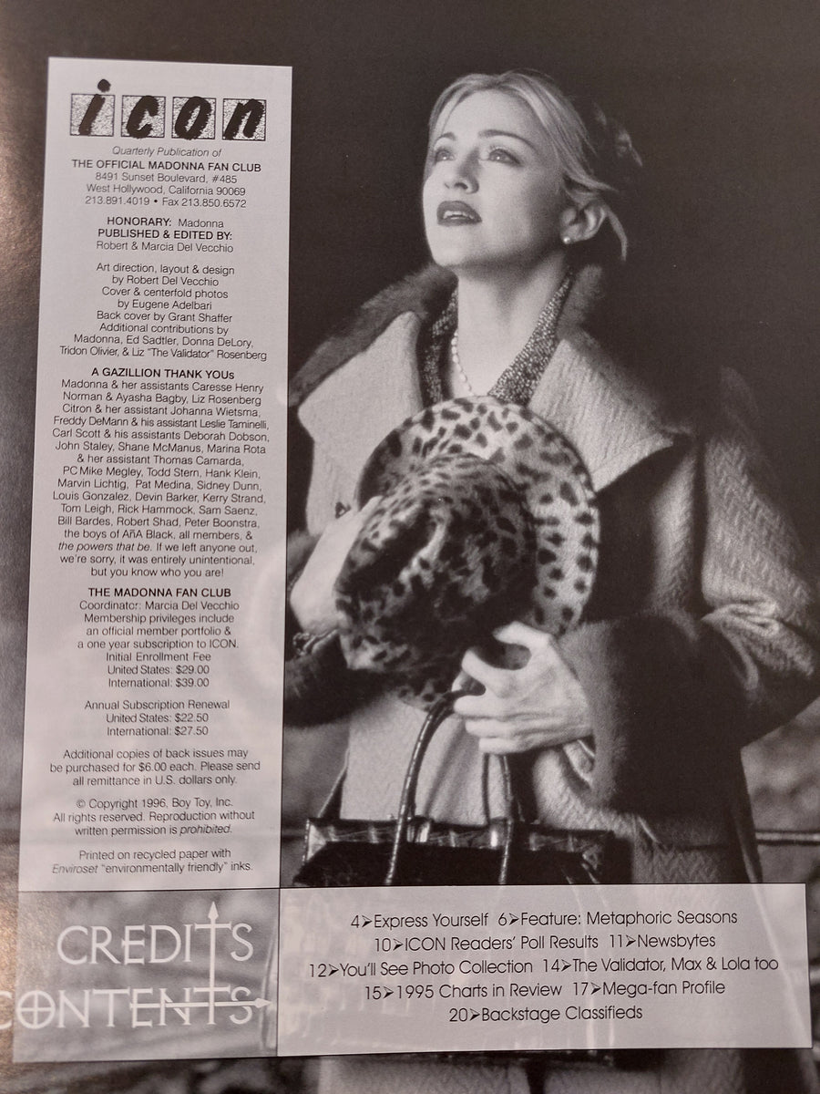 MADONNA ICON FAN CLUB MAGAZINE NUMBER 21 VOLUME 6 ISSUE 1 EVITA ERA ...
