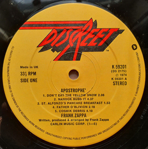 Buy Frank Zappa : Apostrophe (') (LP, Album) Online for a great price ...